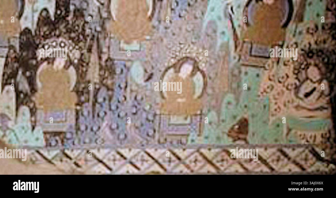 A 5th-century CE mural in Cave 110, showcasing a vaulted ceiling design ...