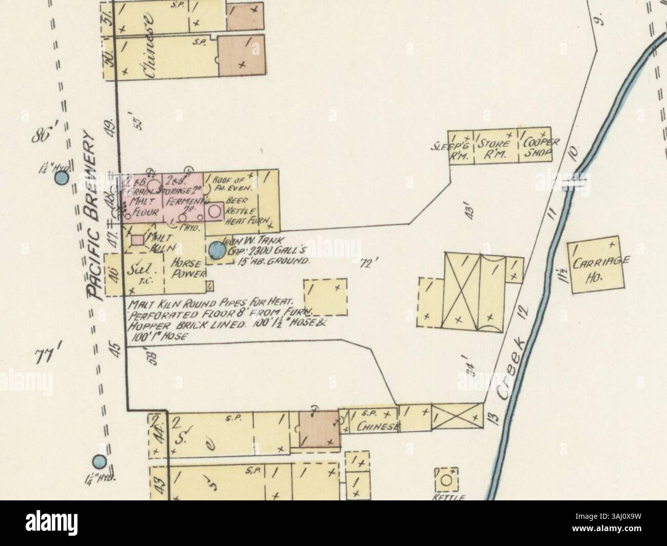 The 1889 Sanborn Fire Insurance map of the Pacific Brewery in ...