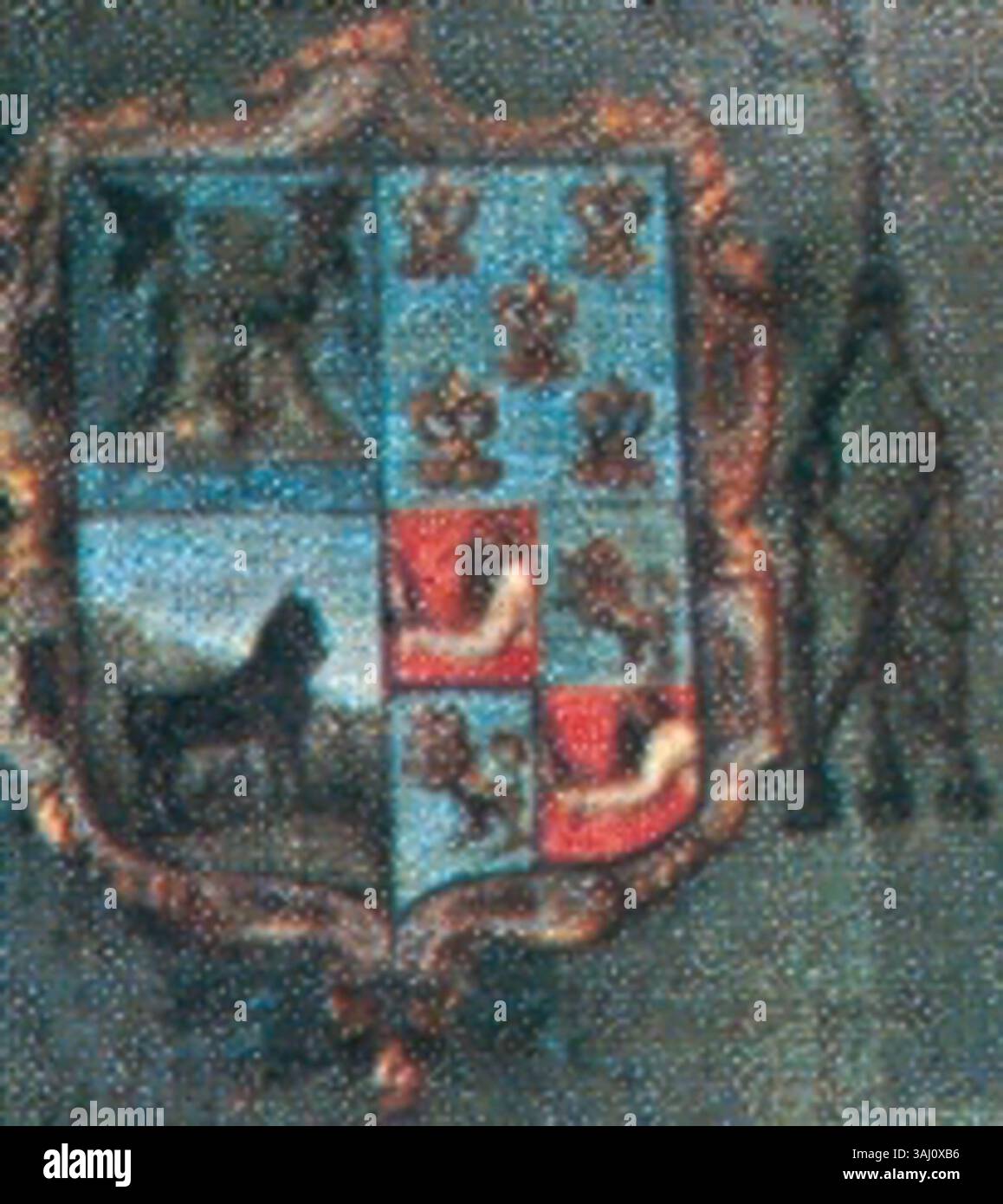 A cropped depiction of the coat of arms of Juan Bravo del Ribero y ...