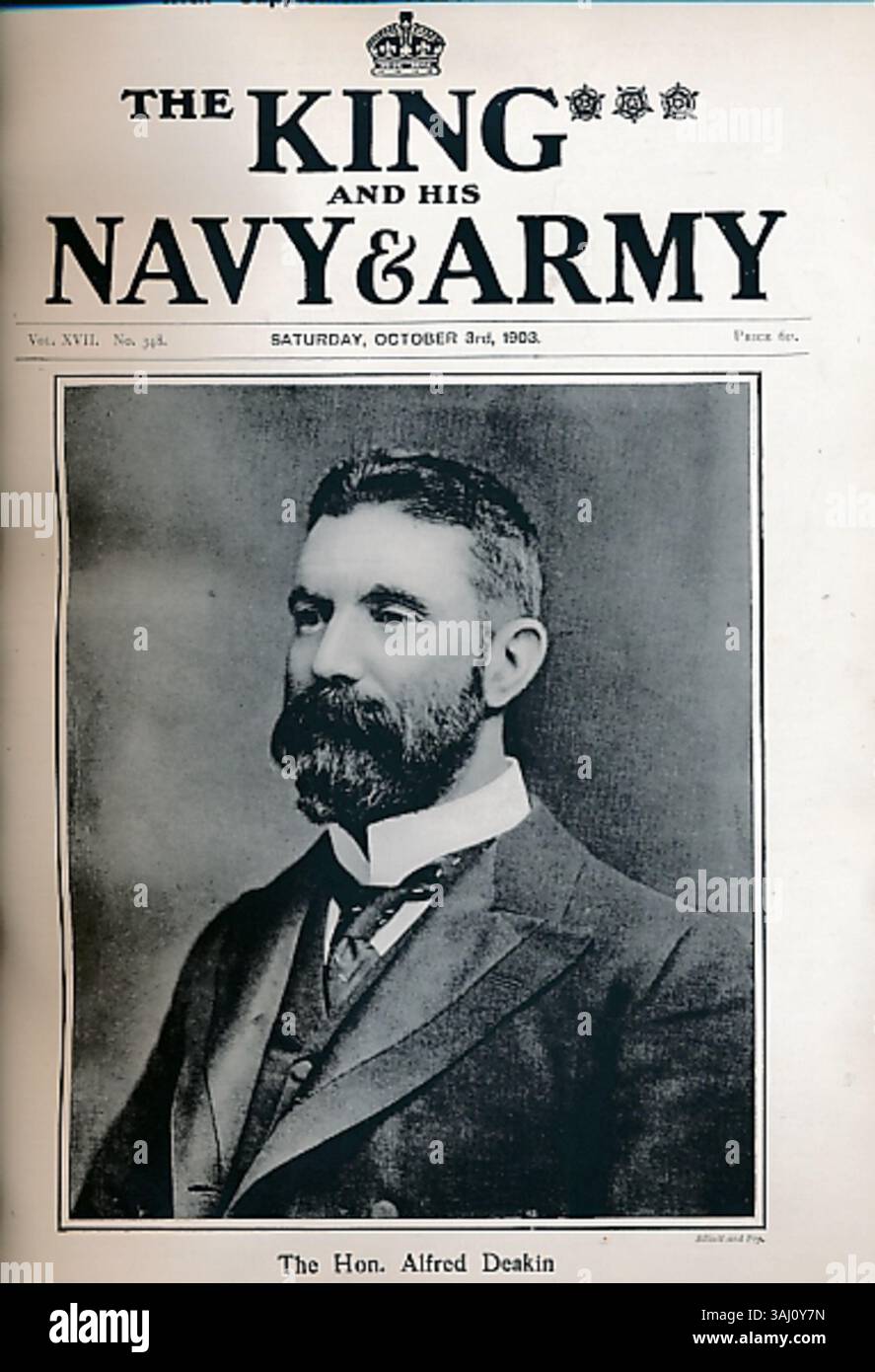 Alfred Deakin appears on the front cover of 'The King and his Navy ...