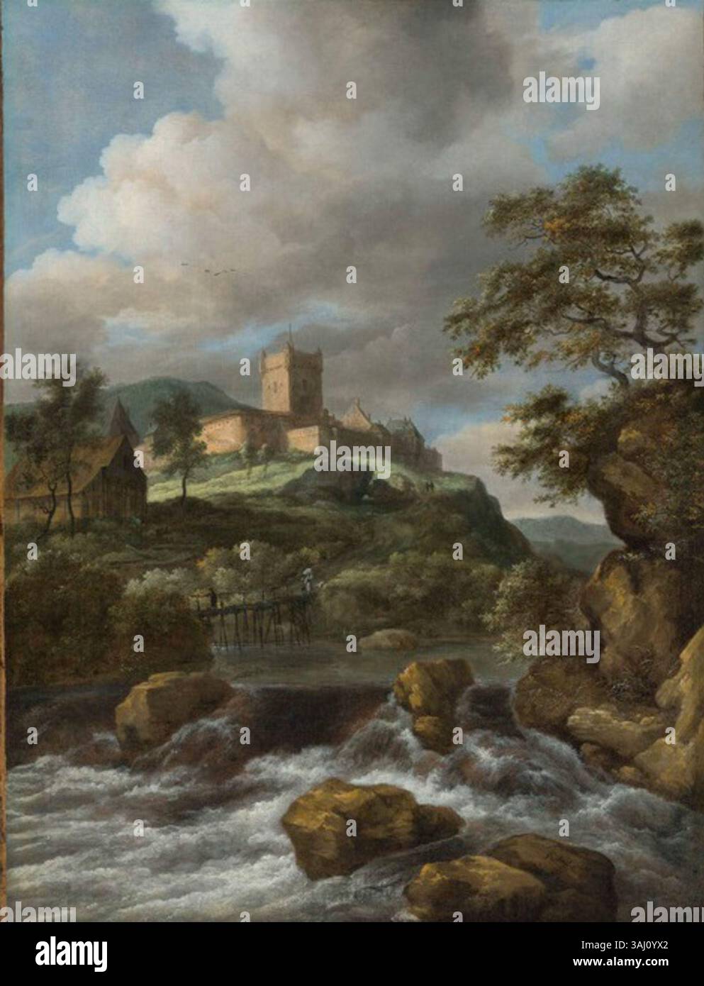 Jacob van Ruisdael's 'Waterfall with a Castle on a Hill' is an oil ...