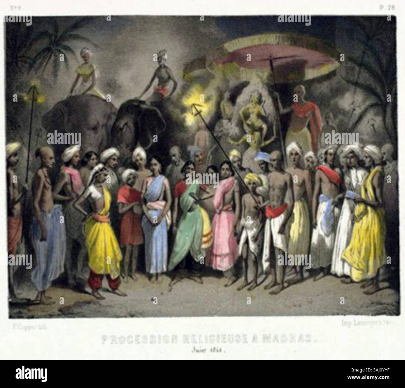 This 1841 lithograph shows a religious procession in Madras, capturing ...