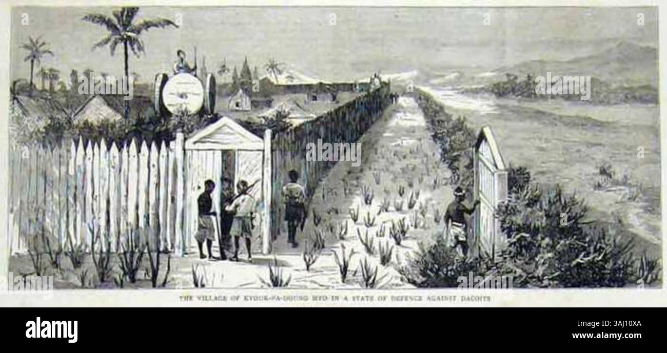 Illustration from The Graphic, 1886, depicting the village of Kyouk-Pa ...