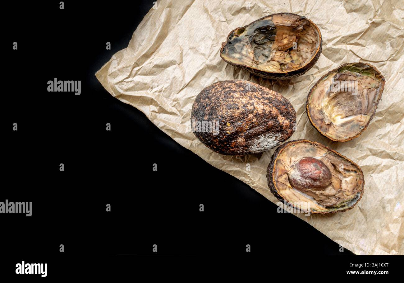 Spoiled, rotten, bad avocado with fungal mould Stock Photo - Alamy