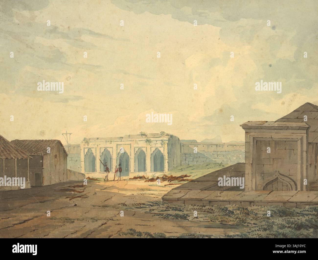 Watercolour of the Hoally Gateway in Seringapatam, Mysore, where Tipu ...