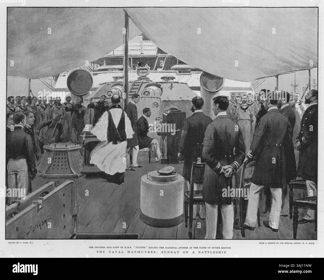 Joseph Nash’s 1901 wood engraving, 'The Naval Manoeuvres, Sunday on a ...