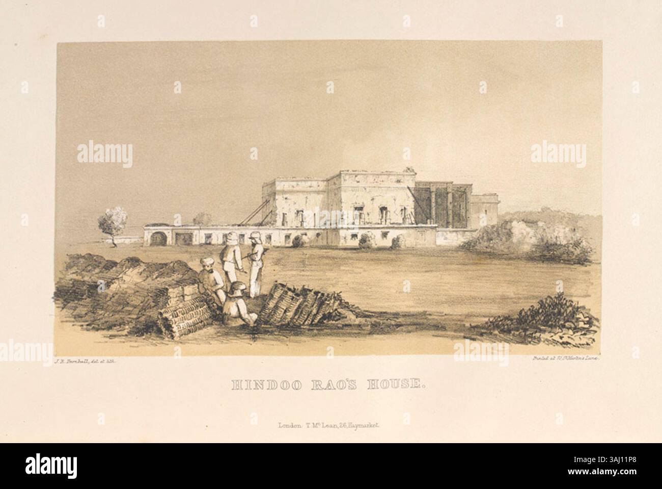 'Hindoo Rao's House' lithograph by J.R. Turnbull depicts a building on ...