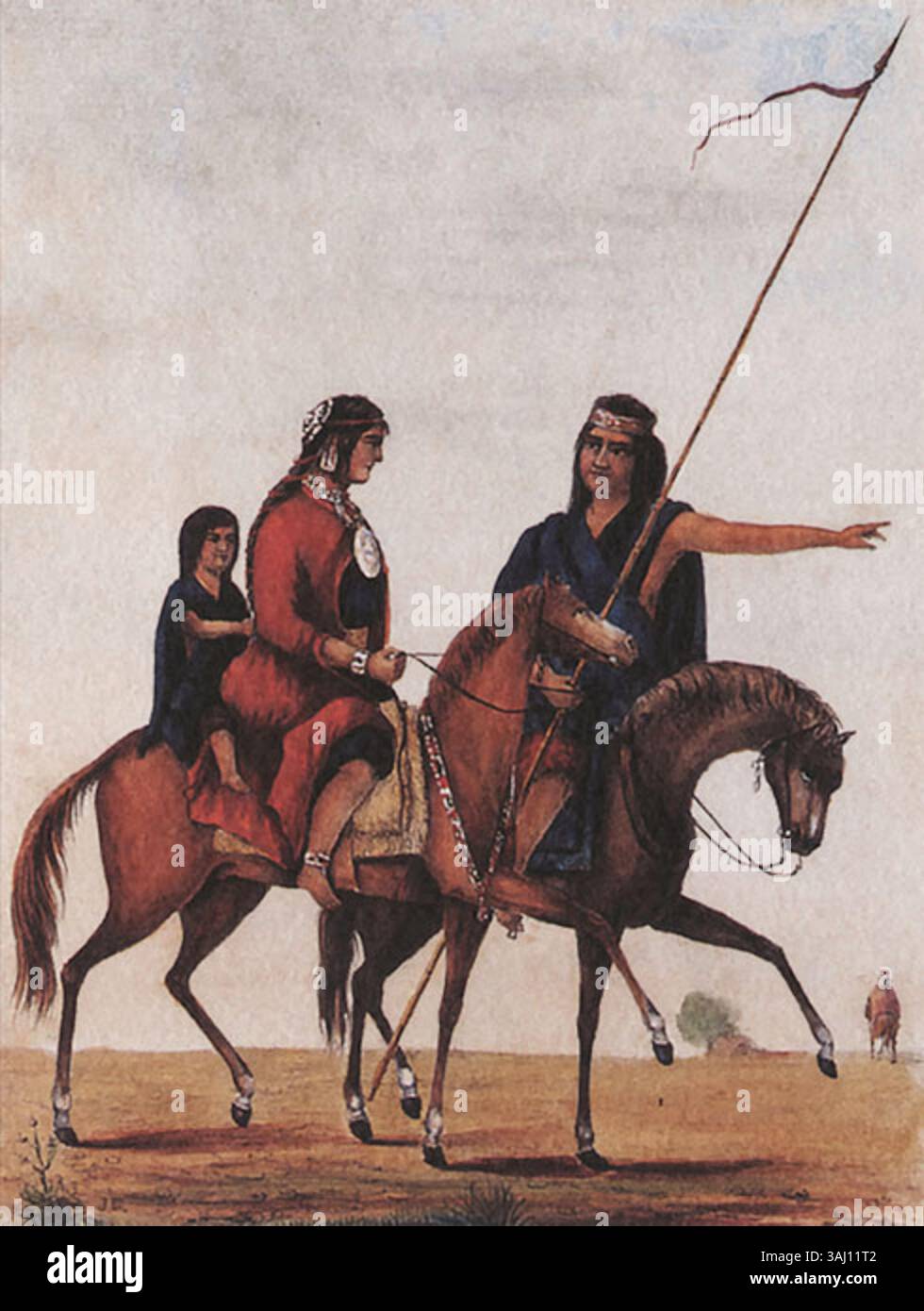 A colored lithograph depicting a family of indigenous people from ...