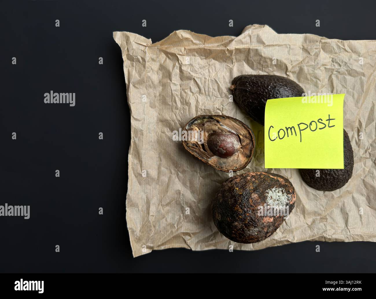 Spoiled rotten, bad avocado with fungal mould. compostable organic ...