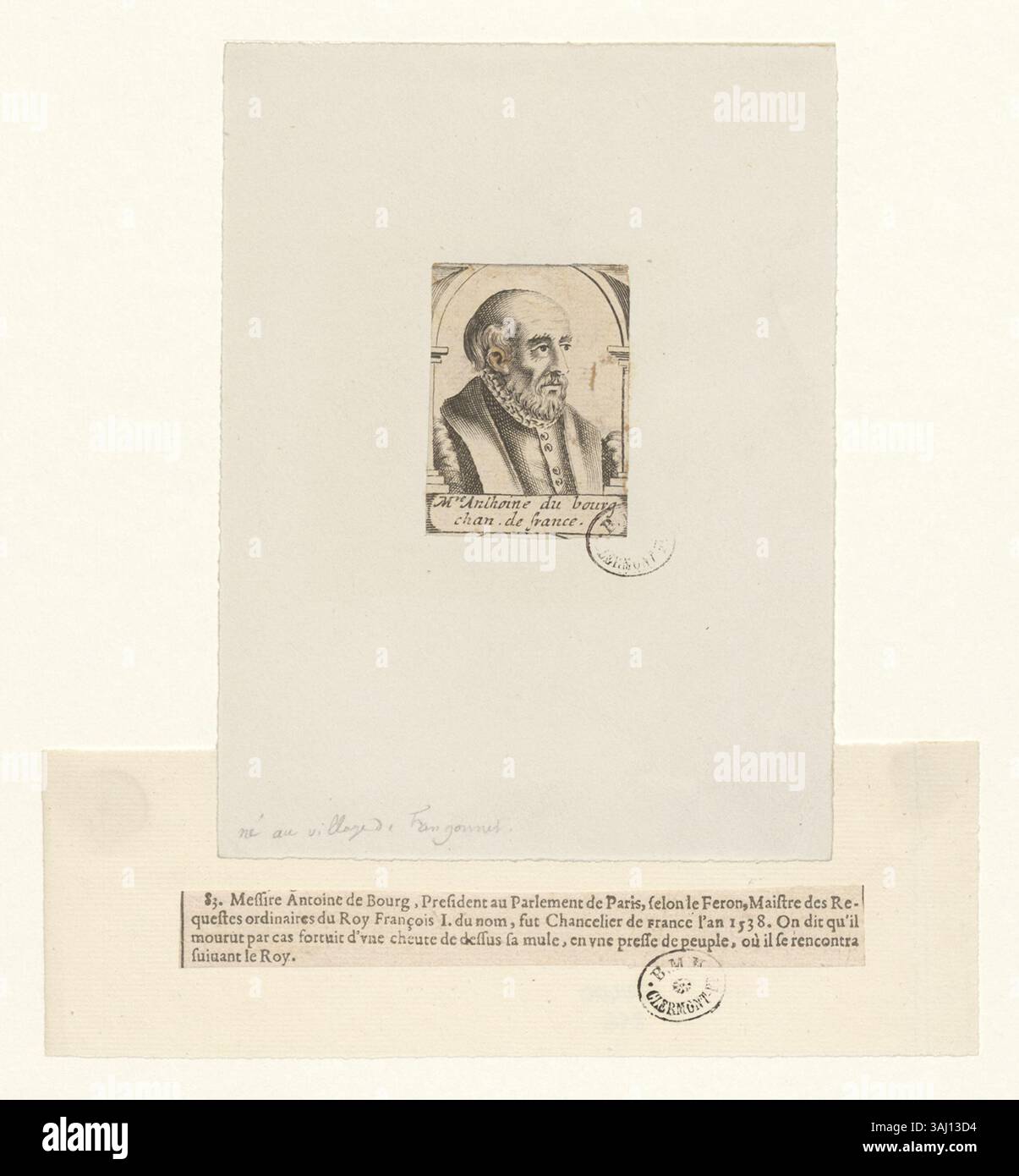 This intaglio print from the Boyer collection depicts Mre Anthoine du ...