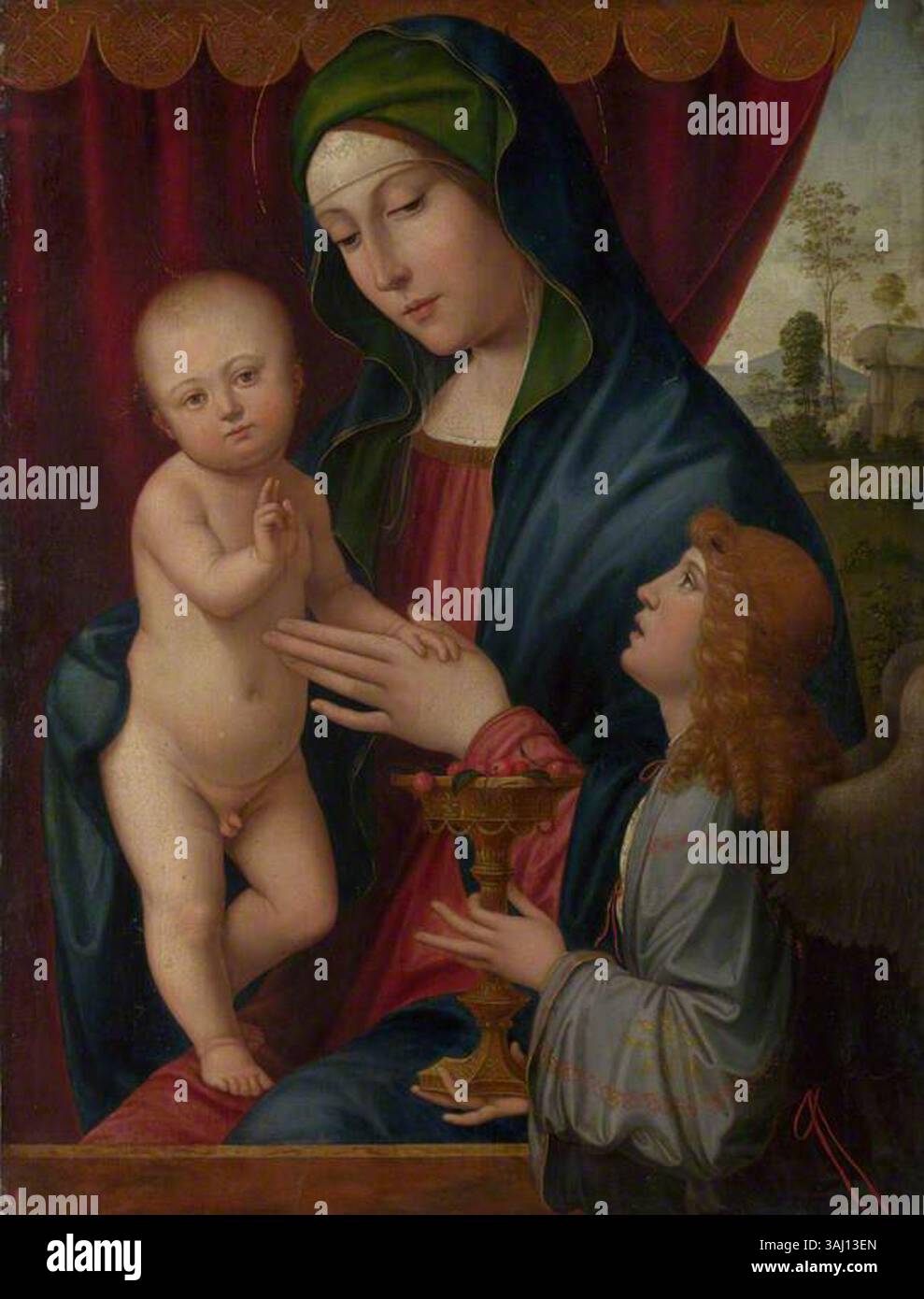 This 15th-century painting, after Francesco Francia, portrays the Virgin Mary with the Christ ...