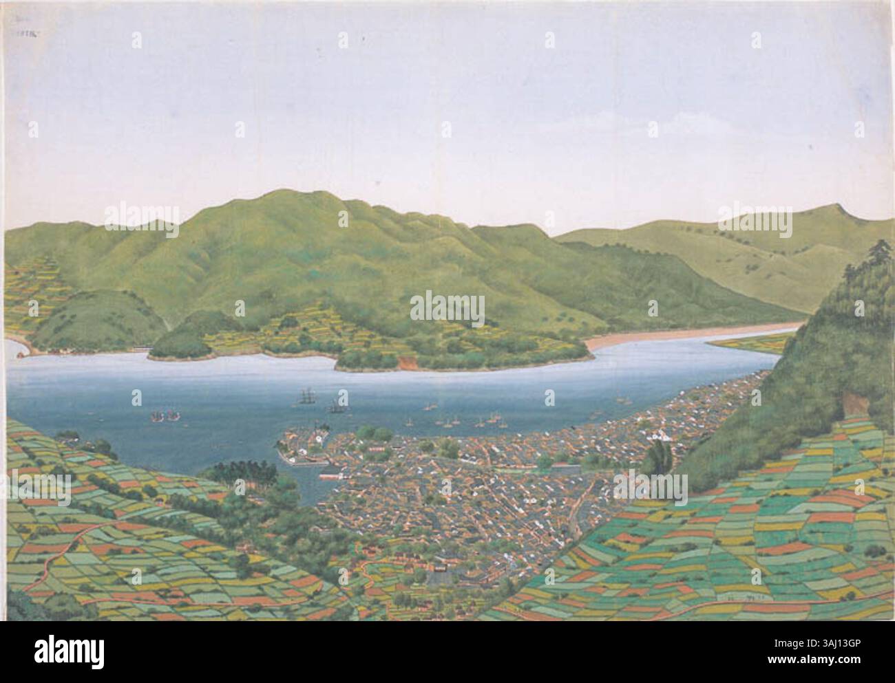 This 1823 painting by Kawahara Keiga shows the bay of Nagasaki, with ...