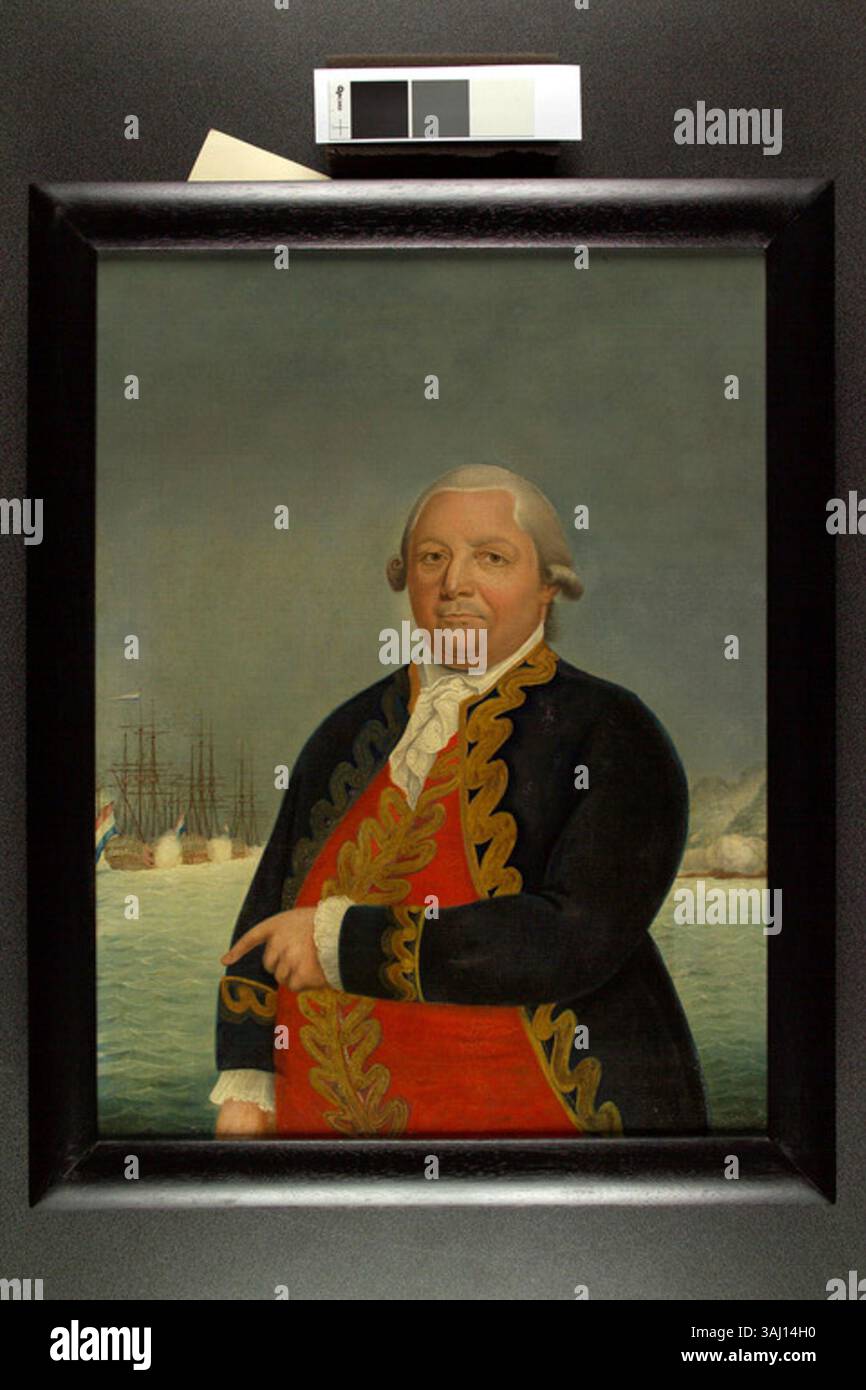 This circa 1790 portrait depicts Vice Admiral Jacob Pieter van Braam, a ...
