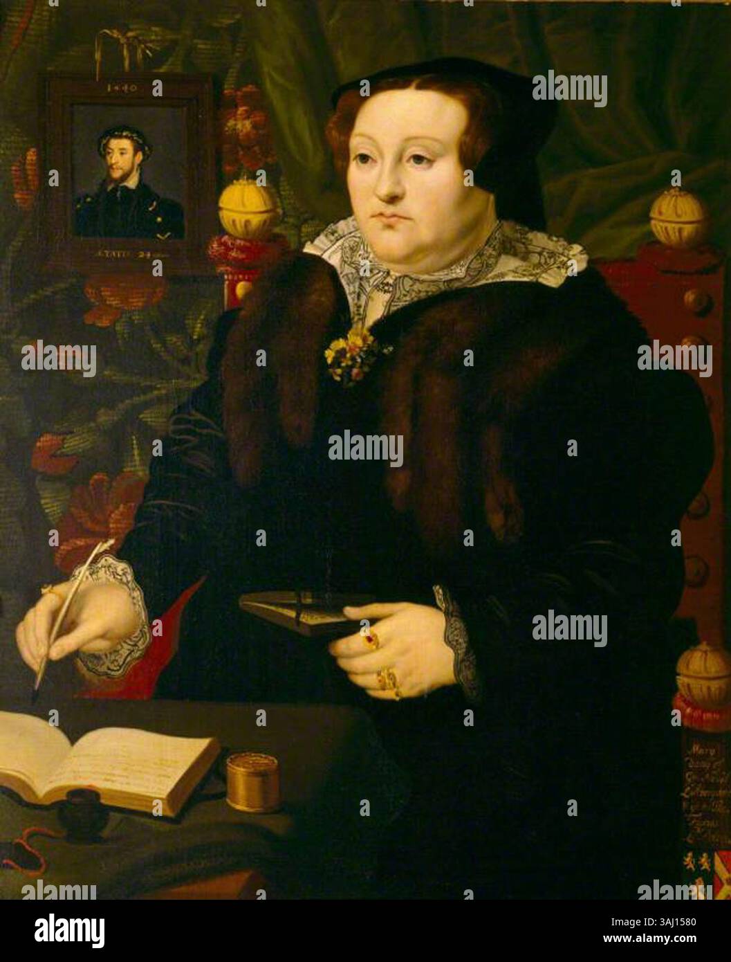 This portrait, attributed to Hans Eworth, shows Mary Neville, Lady ...