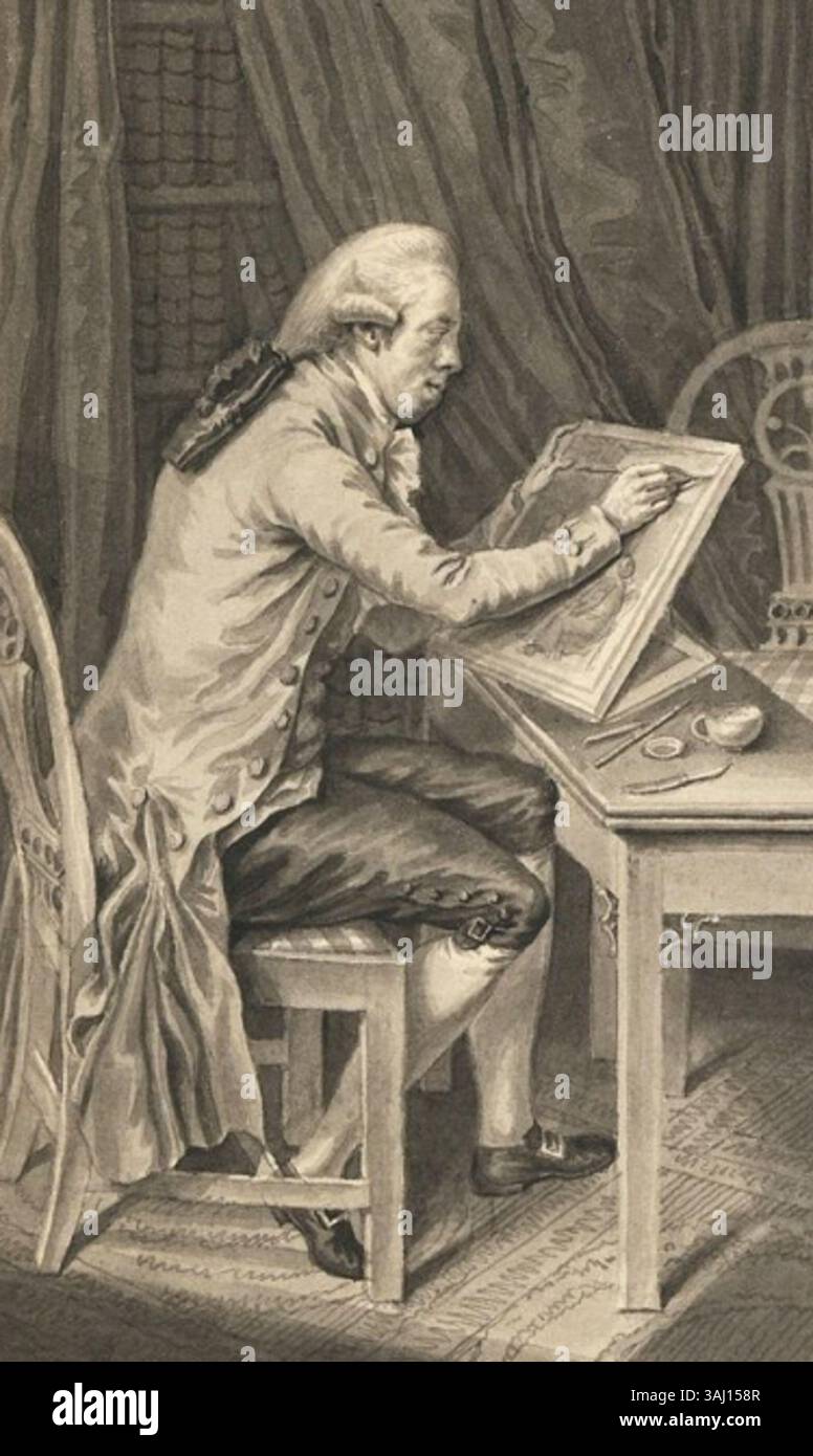A cropped 1784 drawing by Andreas Stöttrup depicting himself, composer ...