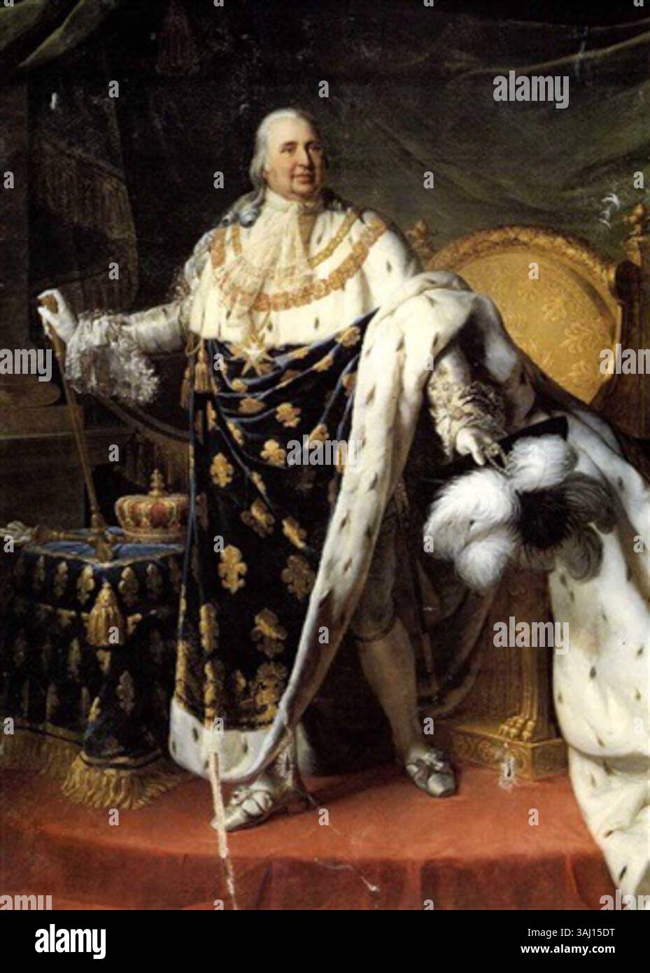 Portrait of King Louis XVIII, depicted full length in his state robes ...