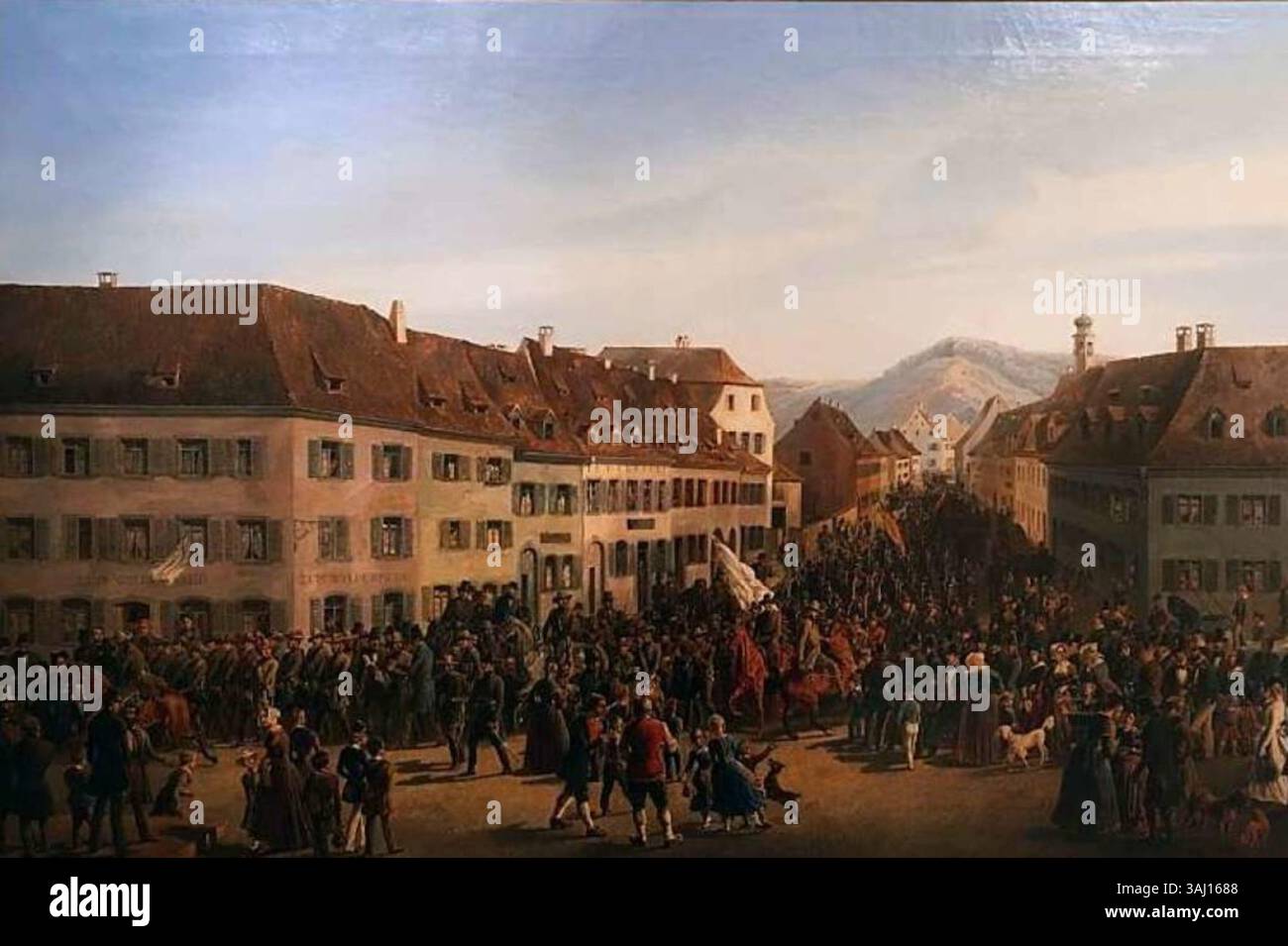 This painting by Friedrich Kaiser depicts the entry of the Freischärler ...