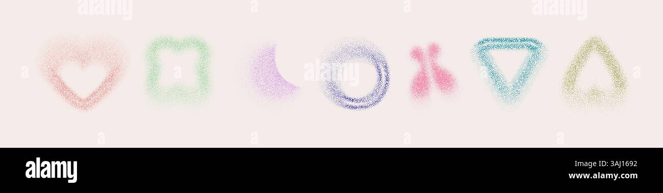 Colorful dotted shape icon set for y2k aesthetic design - heart and ...