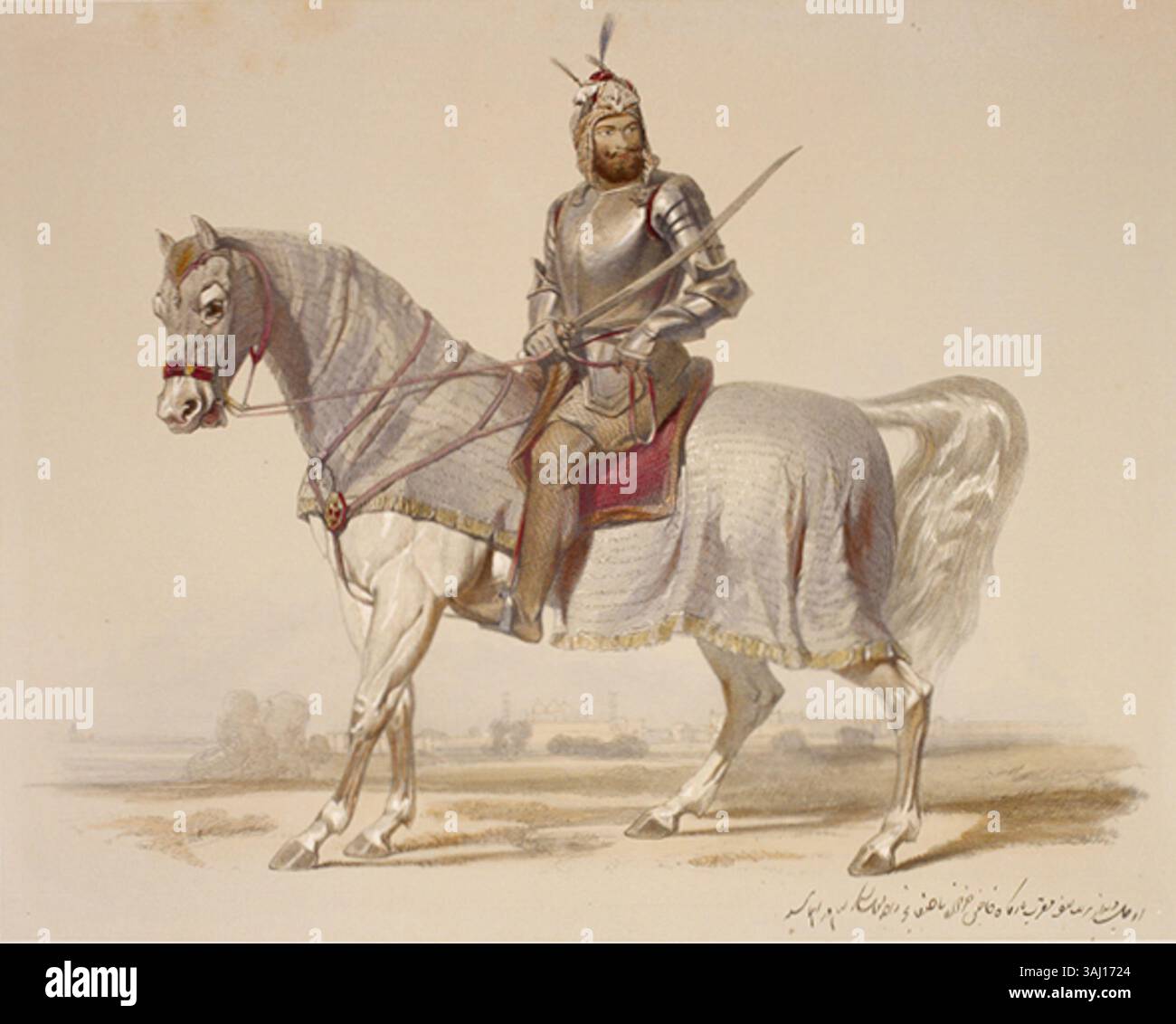 A hand-colored lithograph of Rajah Lal Singh, an important figure in ...