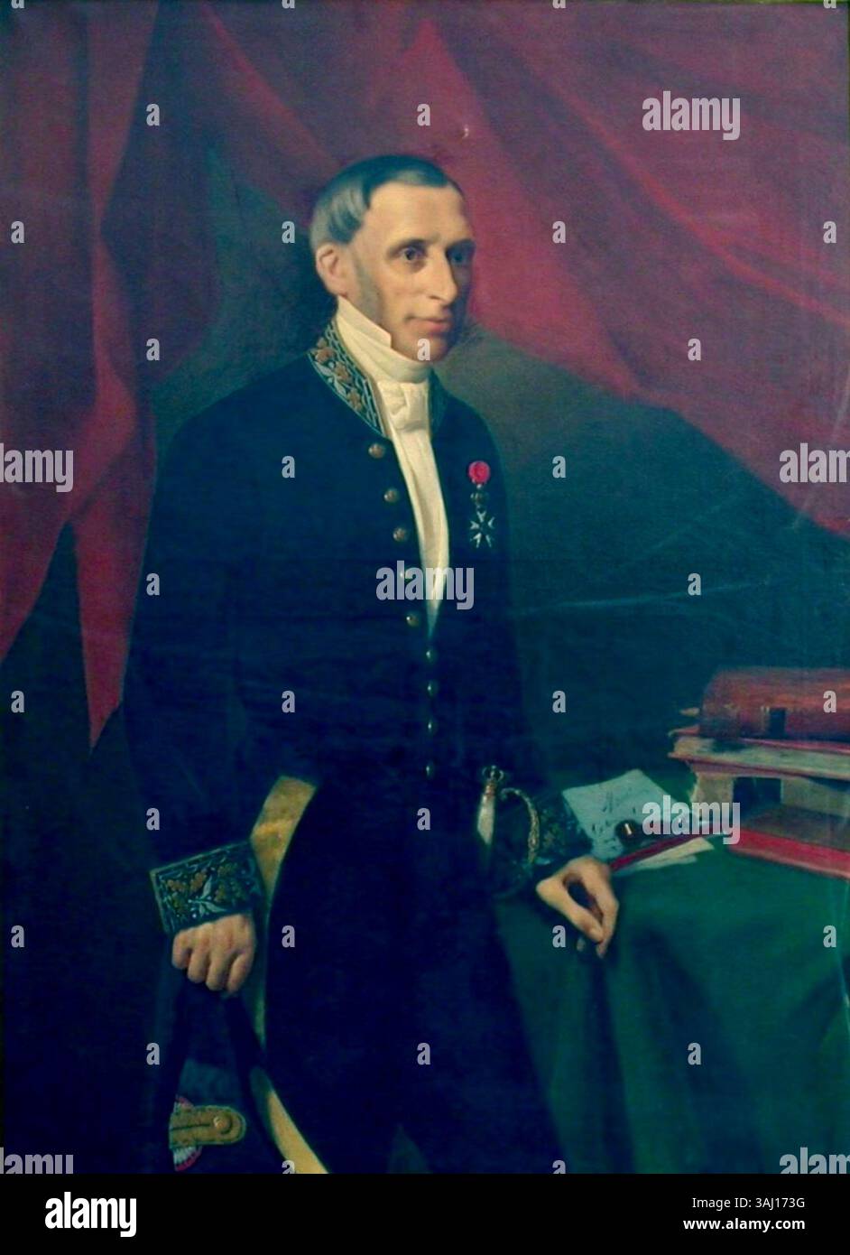 This 1864 painting by Louis Debras portrays Nicolas-Henri Carteret ...