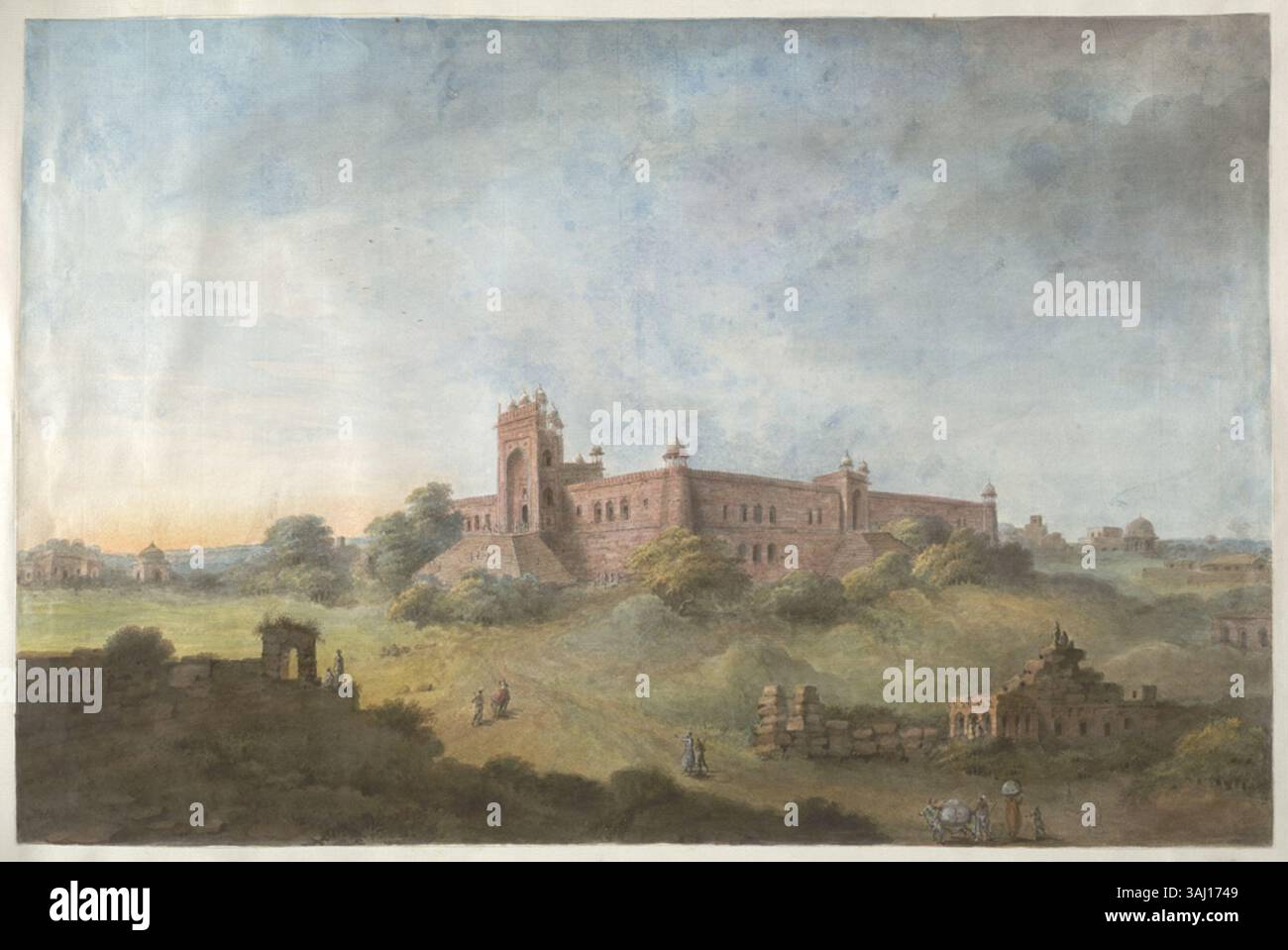 This 1815 watercolour by Sita Ram depicts the Great Mosque and its ...