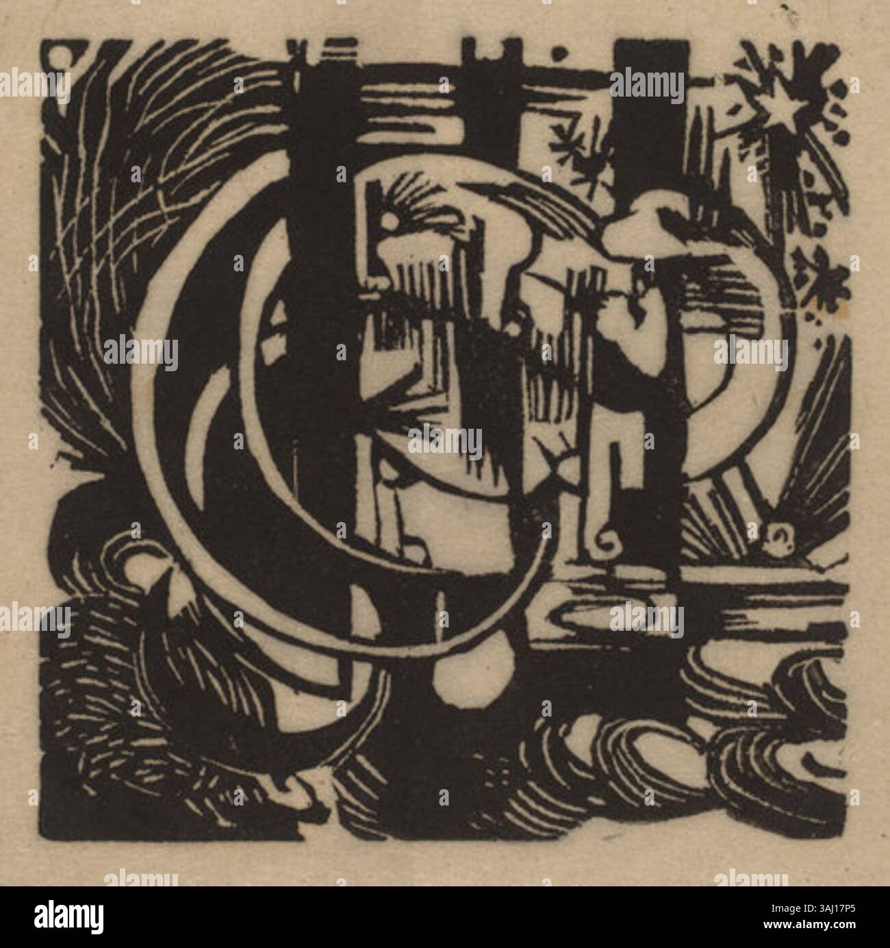 Franz Marc's 1912 woodcut print 'Lizards' features dynamic, stylized ...