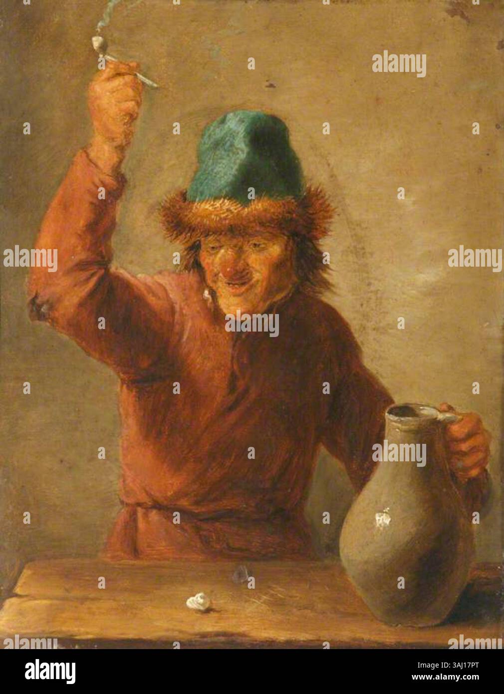 A genre painting attributed to Adriaen Brouwer depicting a boor holding ...