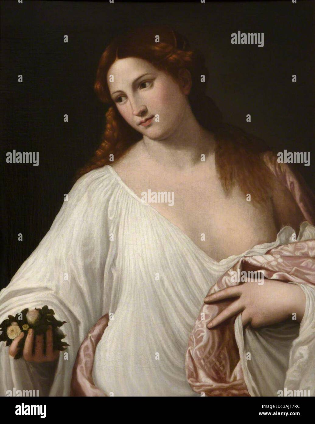 This painting, created between 1700 and 1799, is an interpretation of Titian's iconic 'Flora ...