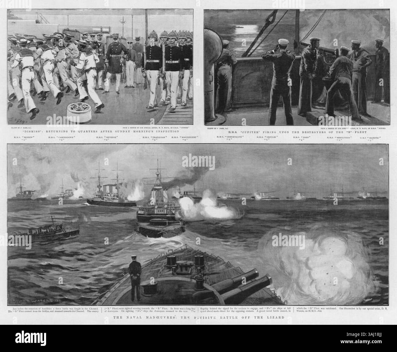 The engraving 'The Naval Manoeuvres, the Decisive Battle off the Lizard ...