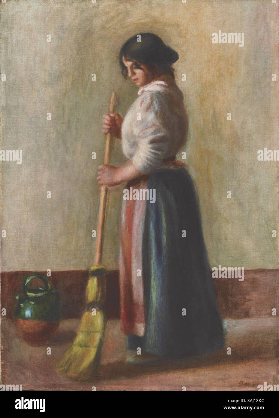 Pierre-Auguste Renoir’s *Woman Sweeping with a Broom* (1889) is an oil ...