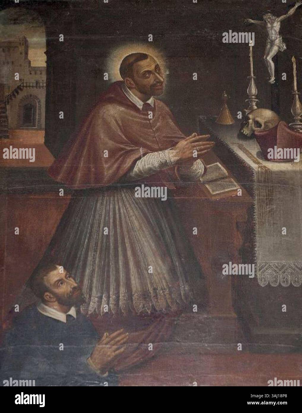 A 17th-century painting of St. Charles Borromeo in prayer, created by ...