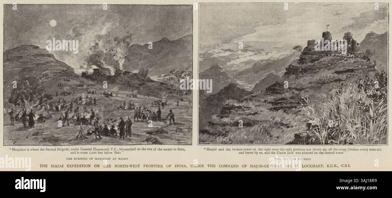 This 1892 illustration in 'The Graphic' depicts the Isazai Expedition ...
