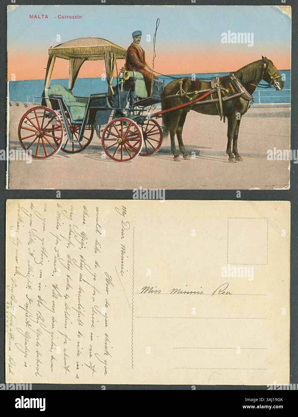 A circa 1920 postcard depicting a Maltese horse-drawn carriage, known ...