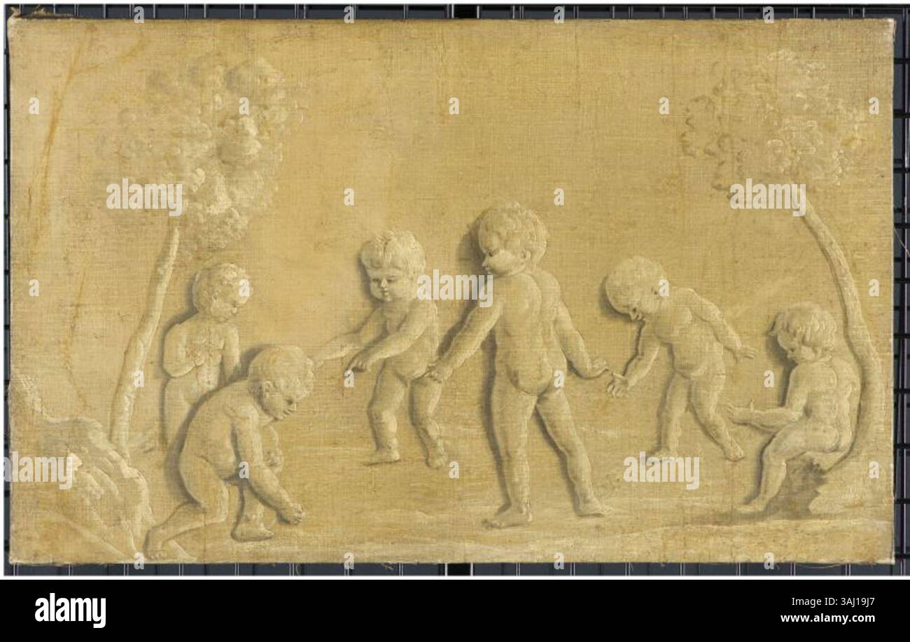 This 1784 oil on canvas painting depicts six putti under trees in an ...