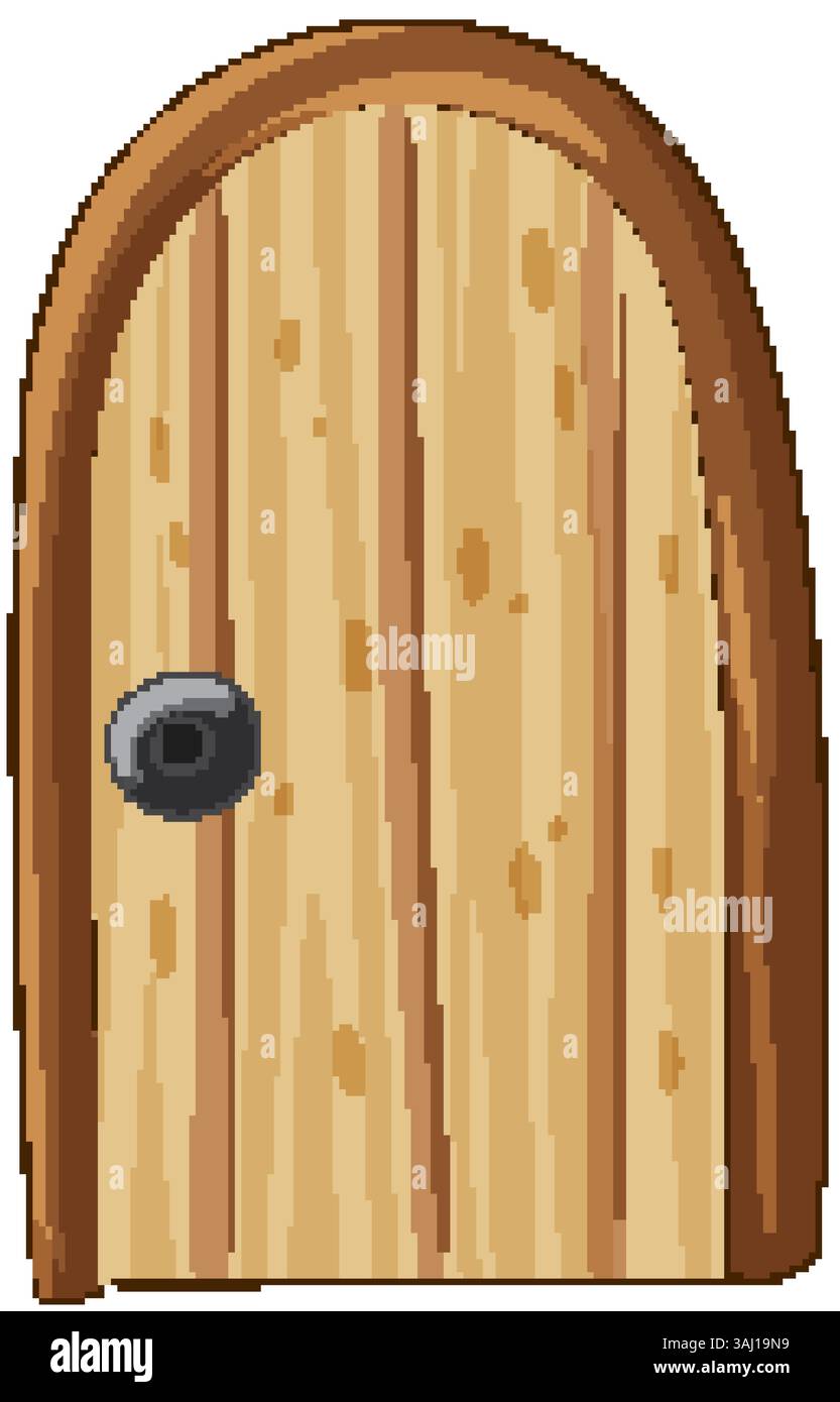 A vector illustration of a rustic wooden door with a rounded top ...