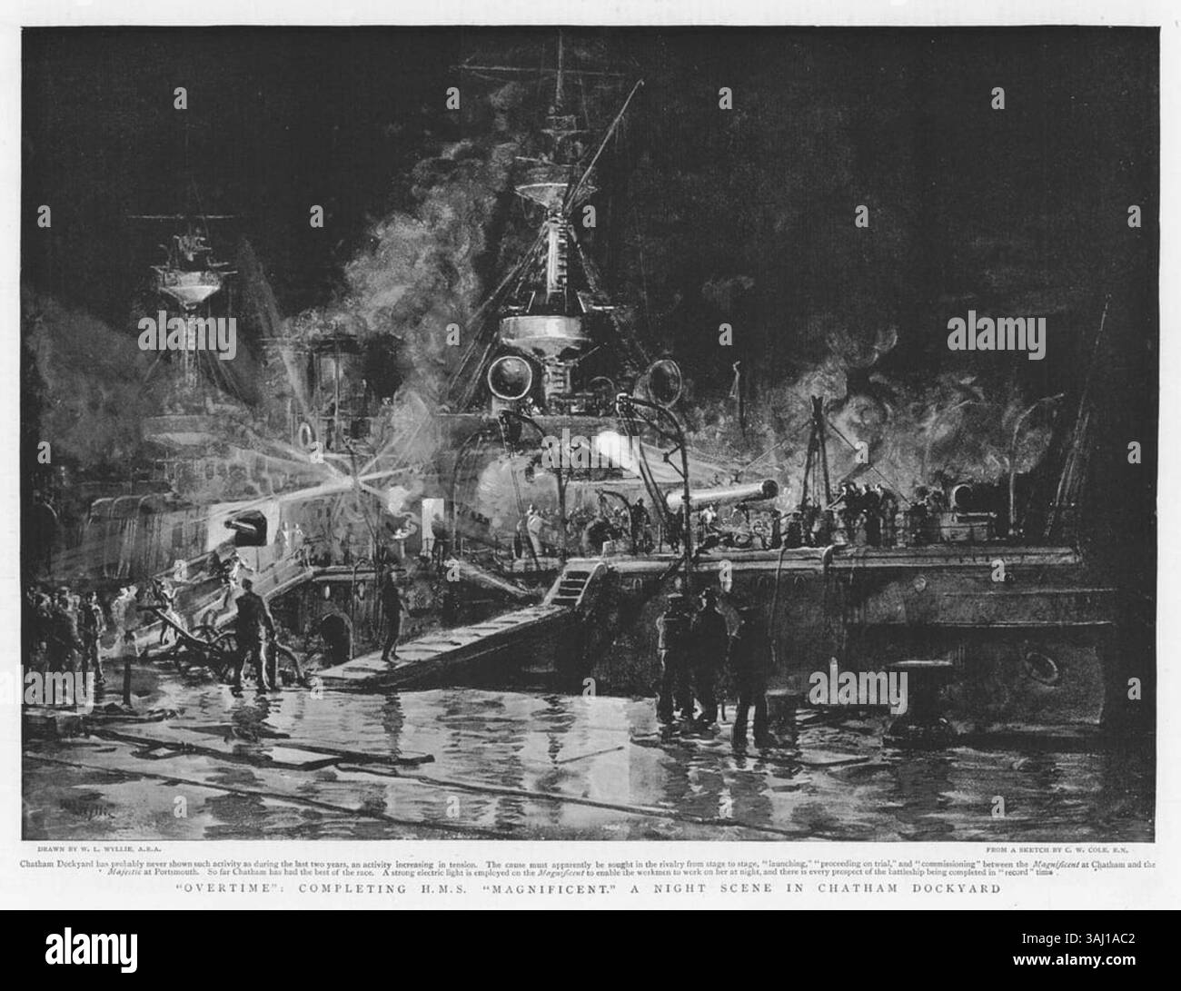 Illustration of workers completing HMS 'Magnificent' in Chatham ...