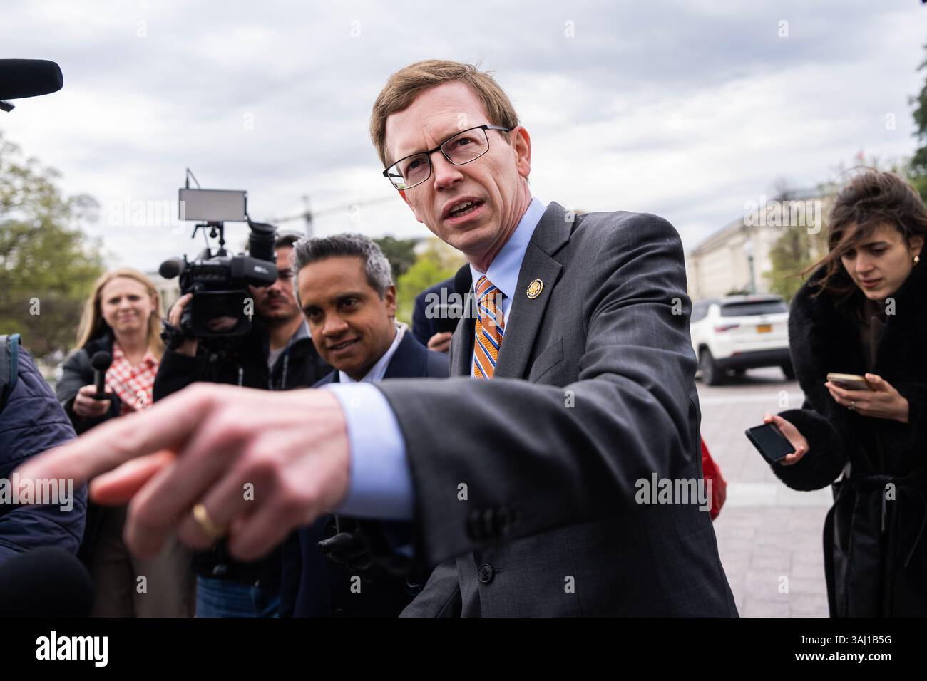 UNITED STATES - APRIL 10: Rep. Dusty Johnson, R-S.D., talks with the ...