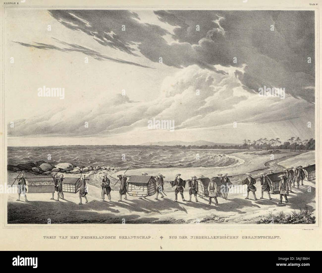 This image depicts the Dutch procession traveling through Japan towards ...