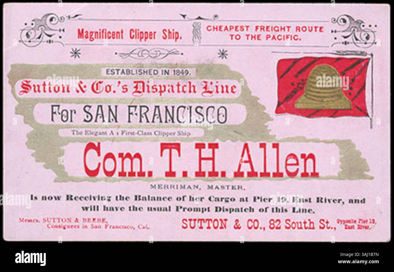 The sailing card for the ‘Com. T.H. Allen,’ part of Sutton & Co.’s ...