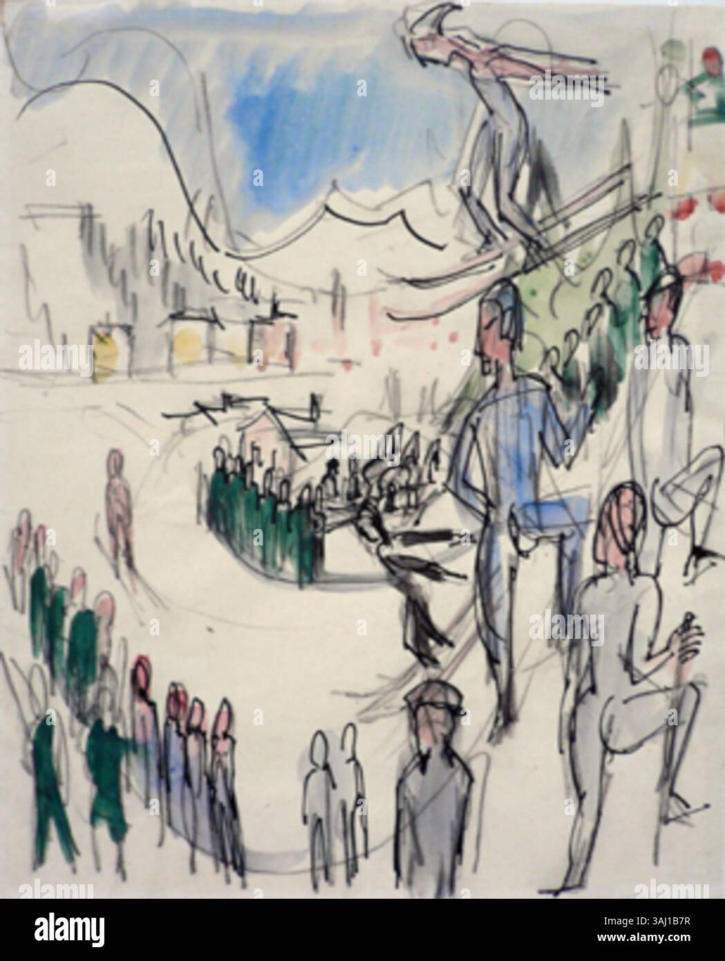 Ernst Ludwig Kirchner's 1919 painting Ski Jumpers portrays the dynamic ...