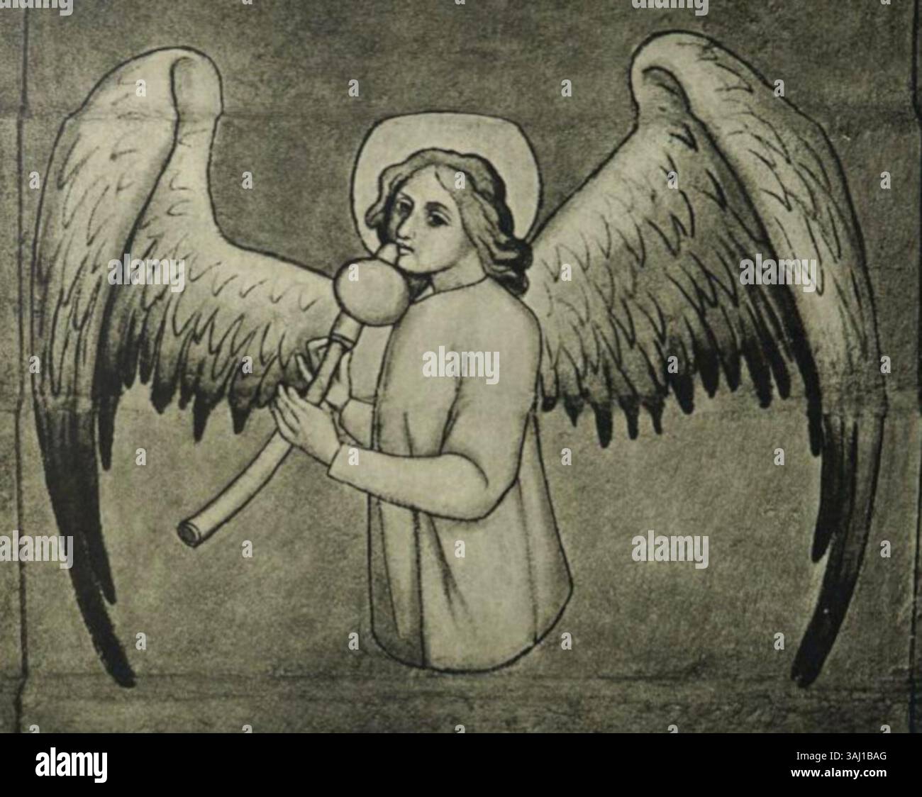 This 14th-century painting depicts an angel playing a bladder pipe ...