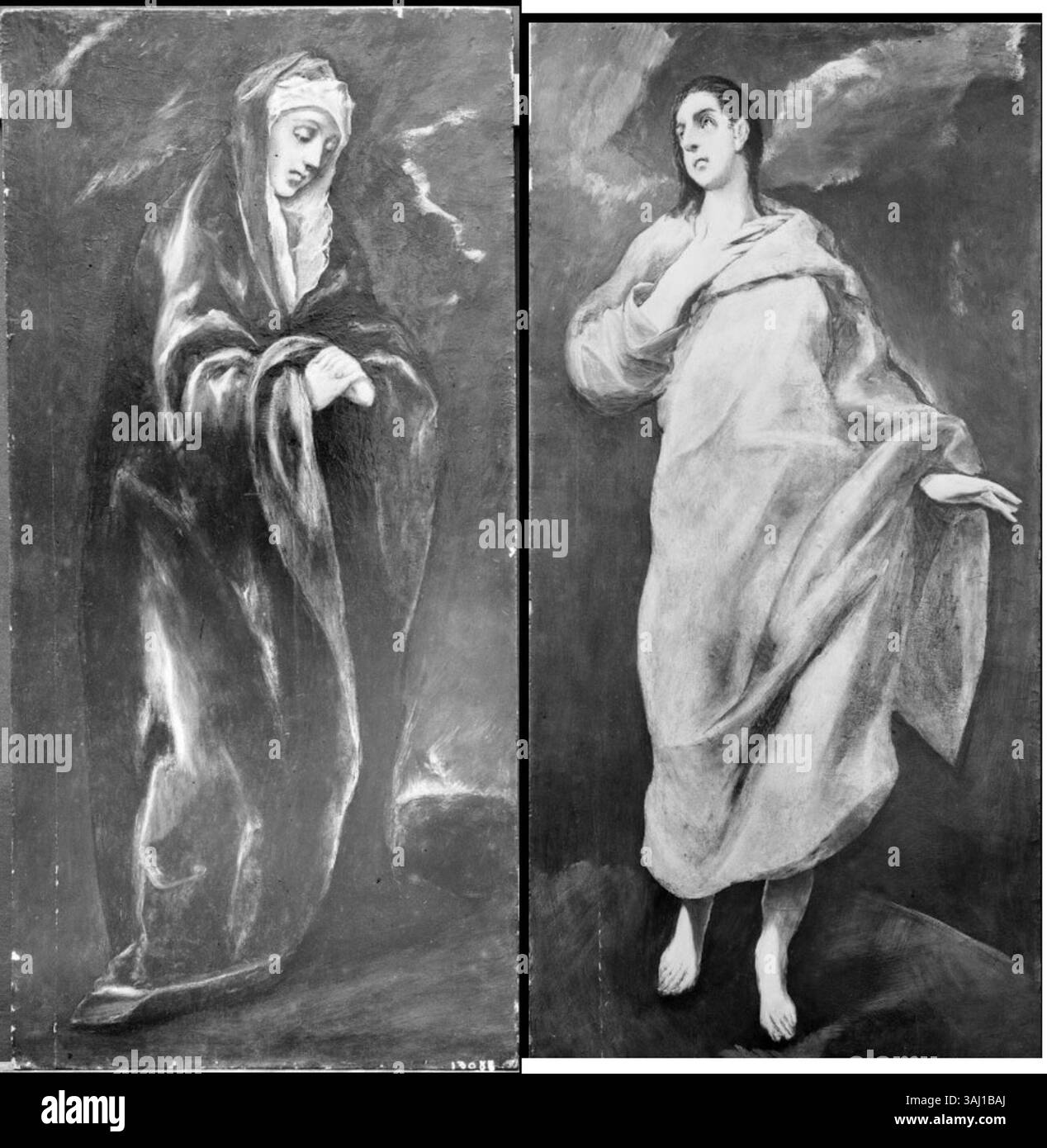 A painting, attributed to an El Greco follower, showing two fragments ...