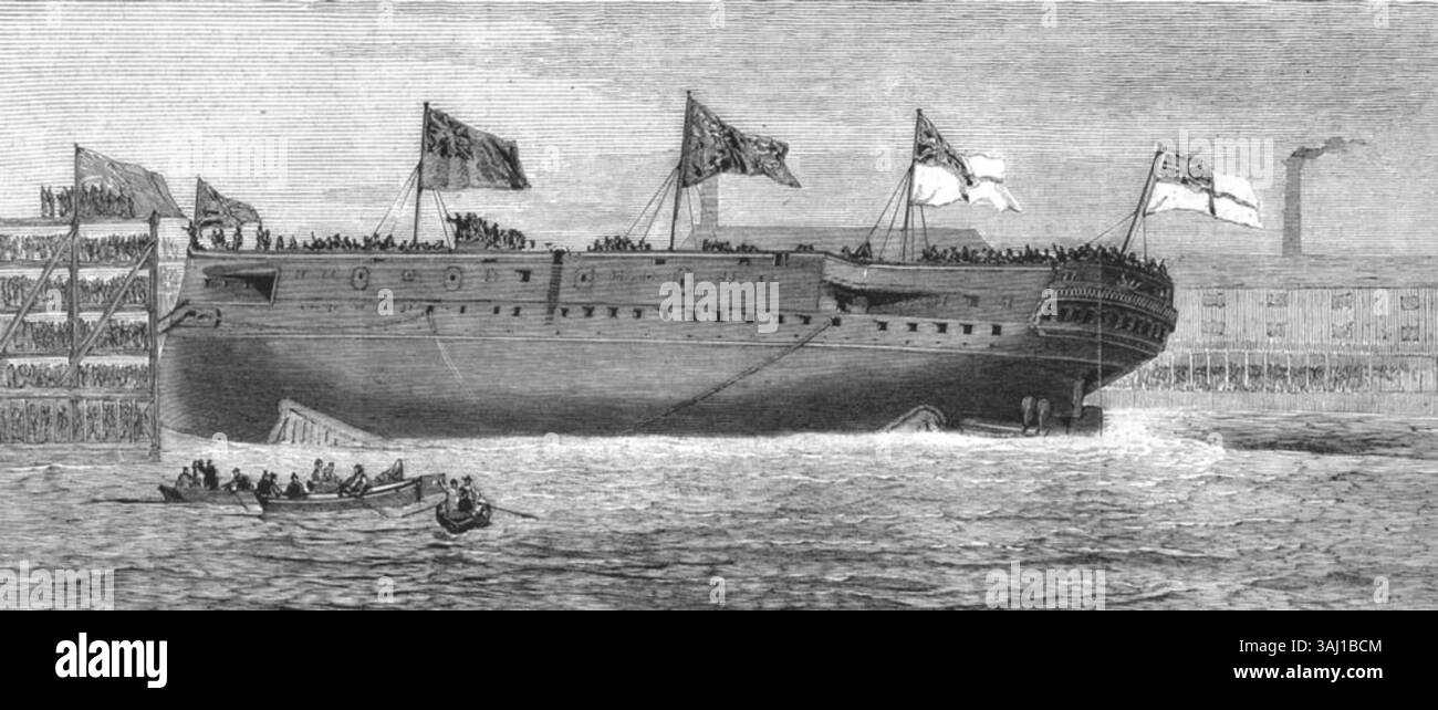 The launch of HMS 'Northampton' at Glasgow, illustrated in The Graphic ...
