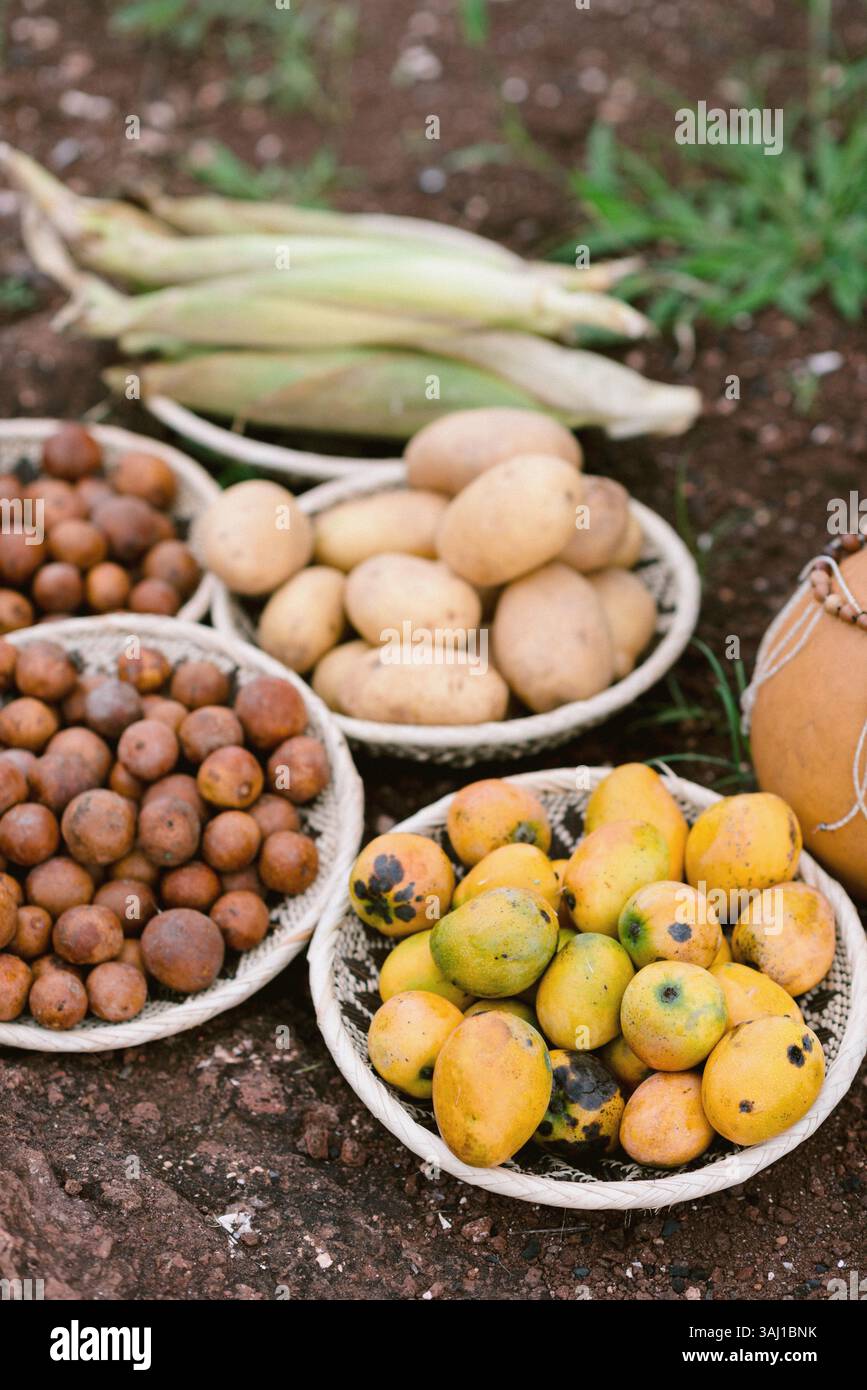 African food display in a Zambian village Stock Photo - Alamy