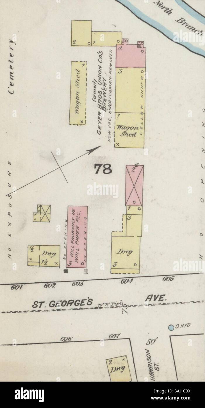 This 1886 Sanborn Fire Insurance map of the Geyer Brothers Brewery in ...