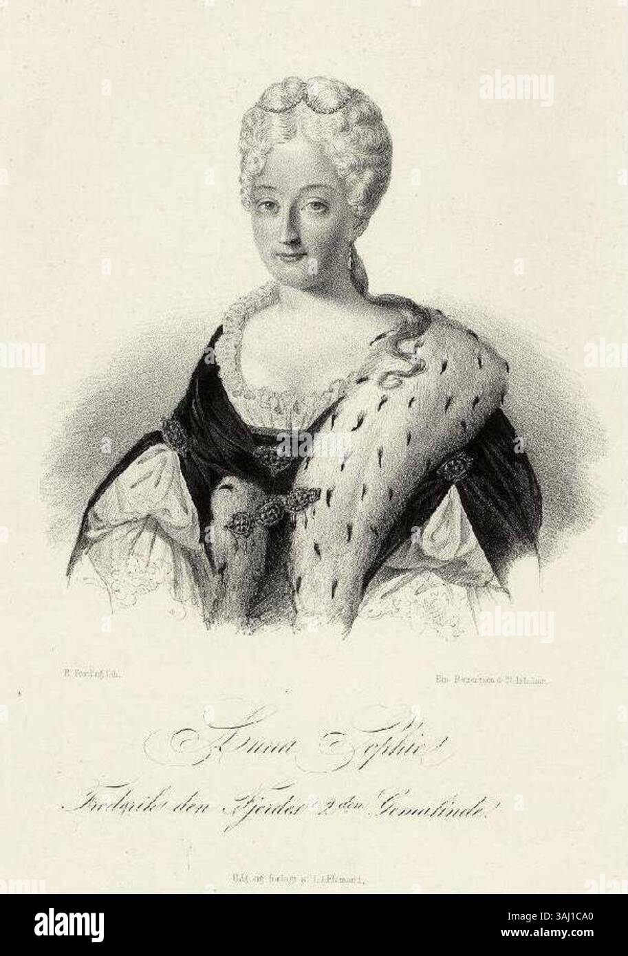 Engraving of Anna Sophie Reventlow, Queen of Denmark (1693-1743), wife ...