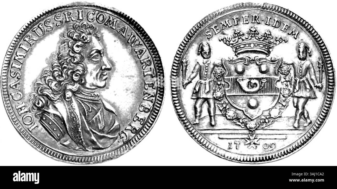 A 1709 1/4 Taler coin featuring the portrait of Johann Kasimir Kolb ...