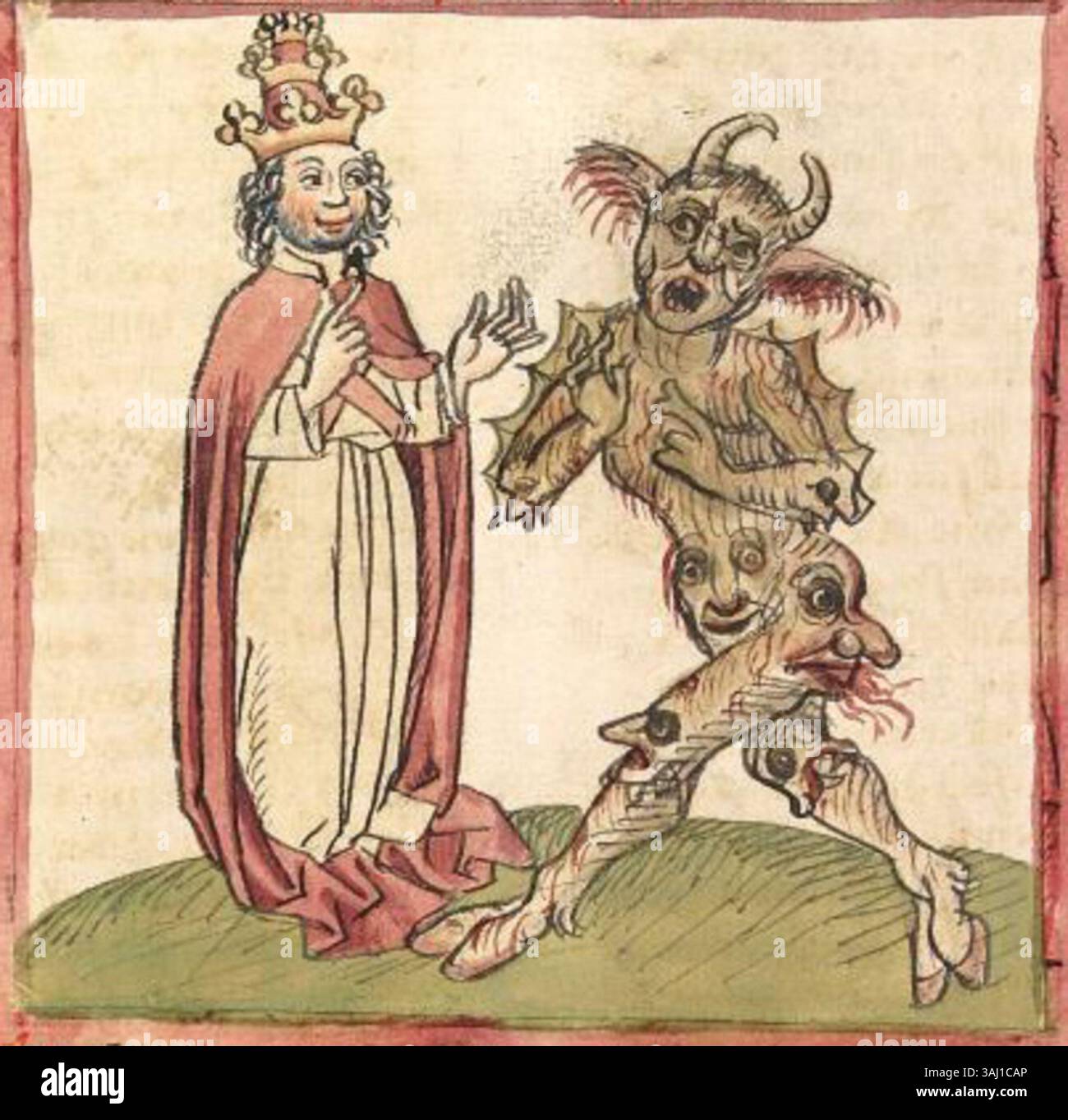 This miniature depicts Pope Sylvester II in confrontation with the ...