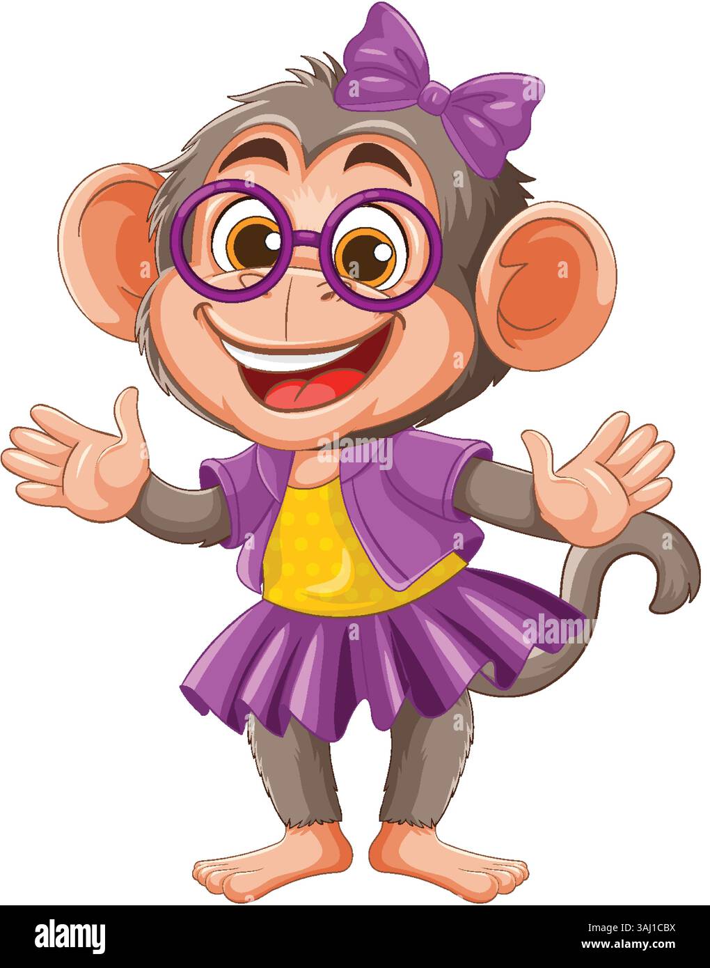Vector illustration of a smiling monkey wearing glasses and a purple ...