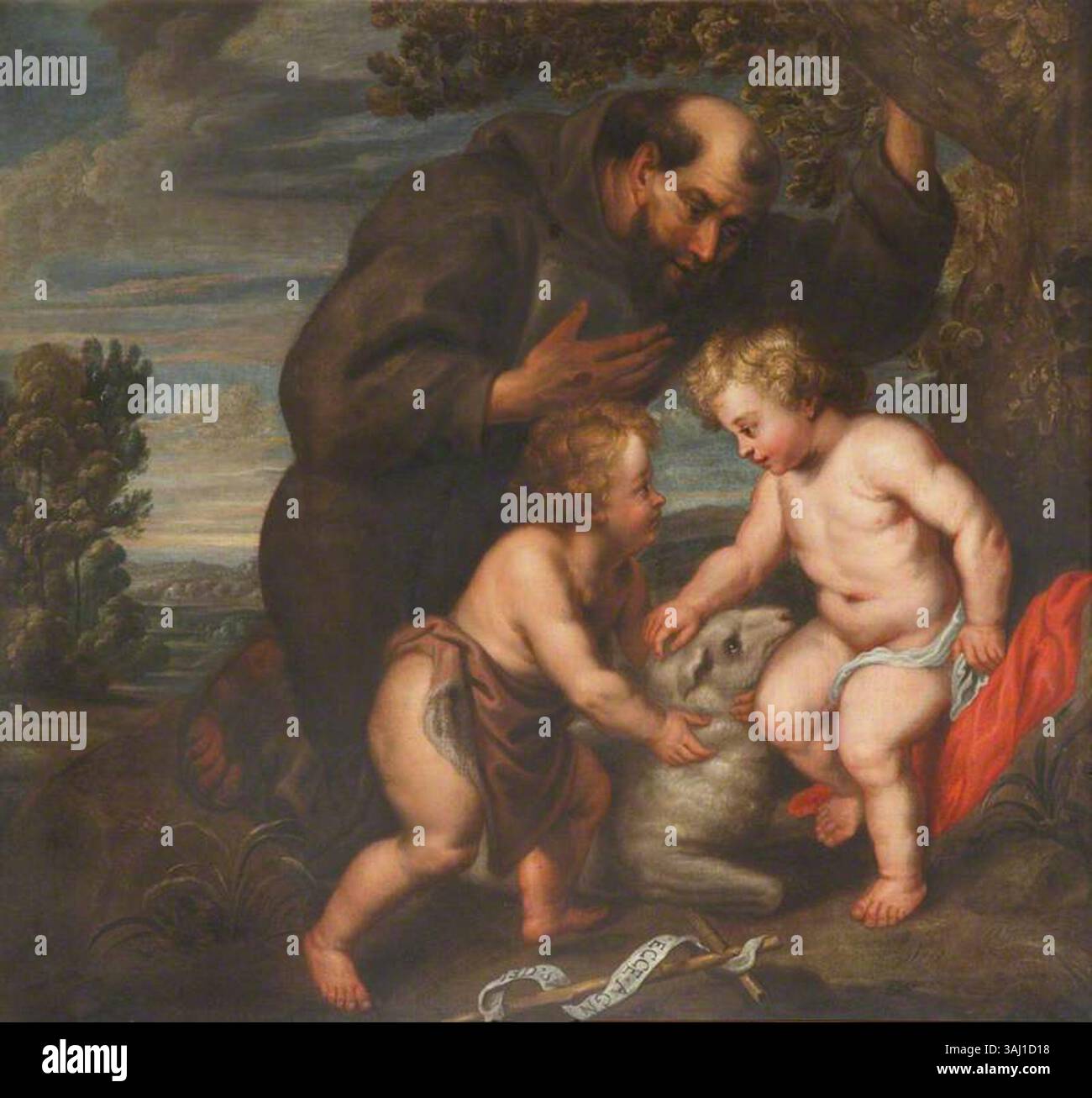 After Peter Paul Rubens, this painting depicts Saint Francis of Assisi contemplating Christ and ...